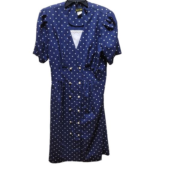 Vintage | Dresses | Stuart Alan Vintage Navy Blue White Polka Dot Dress ...